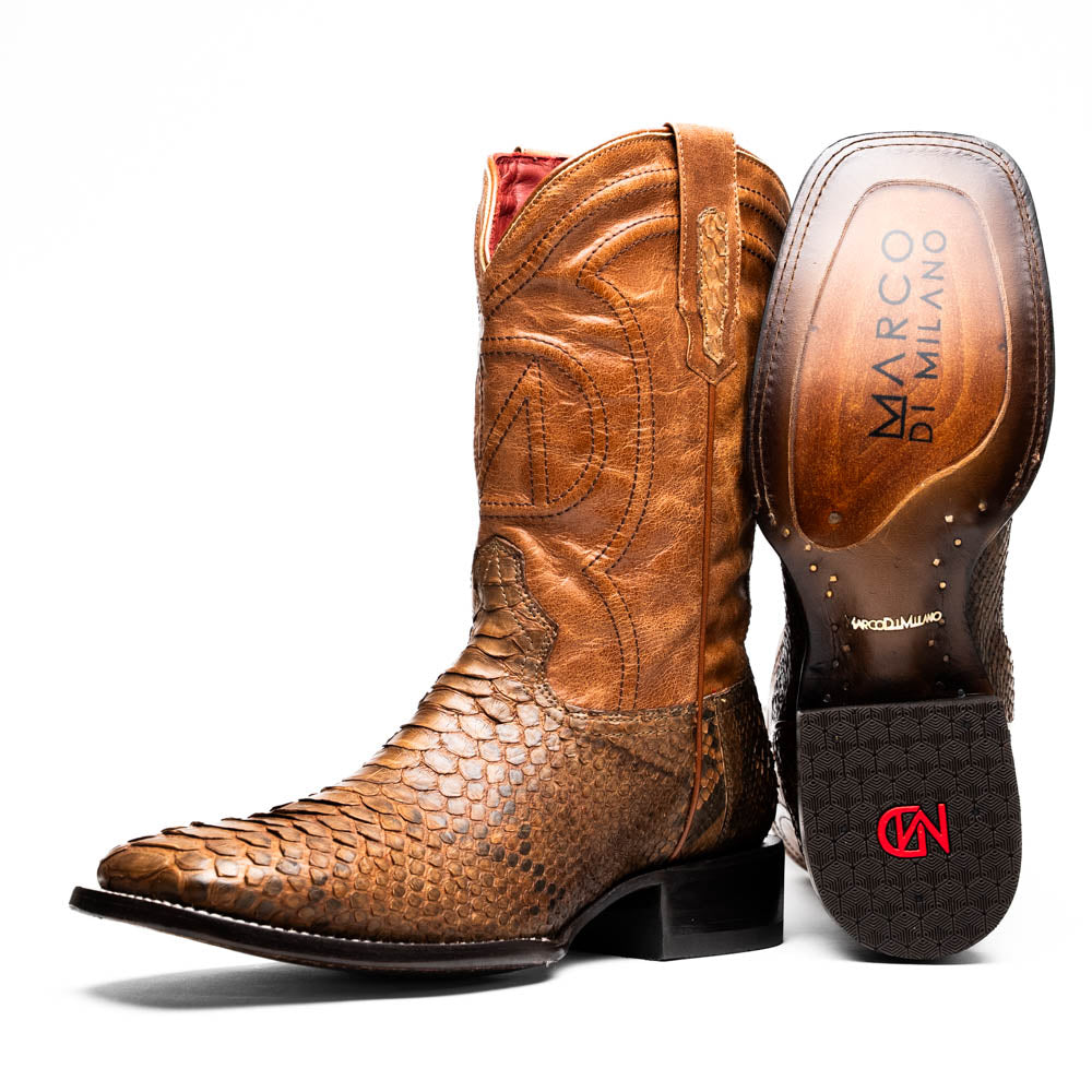 Marco Di Milano Missouri Cognac Python Square Toe Cowboy Boots – Dudes ...
