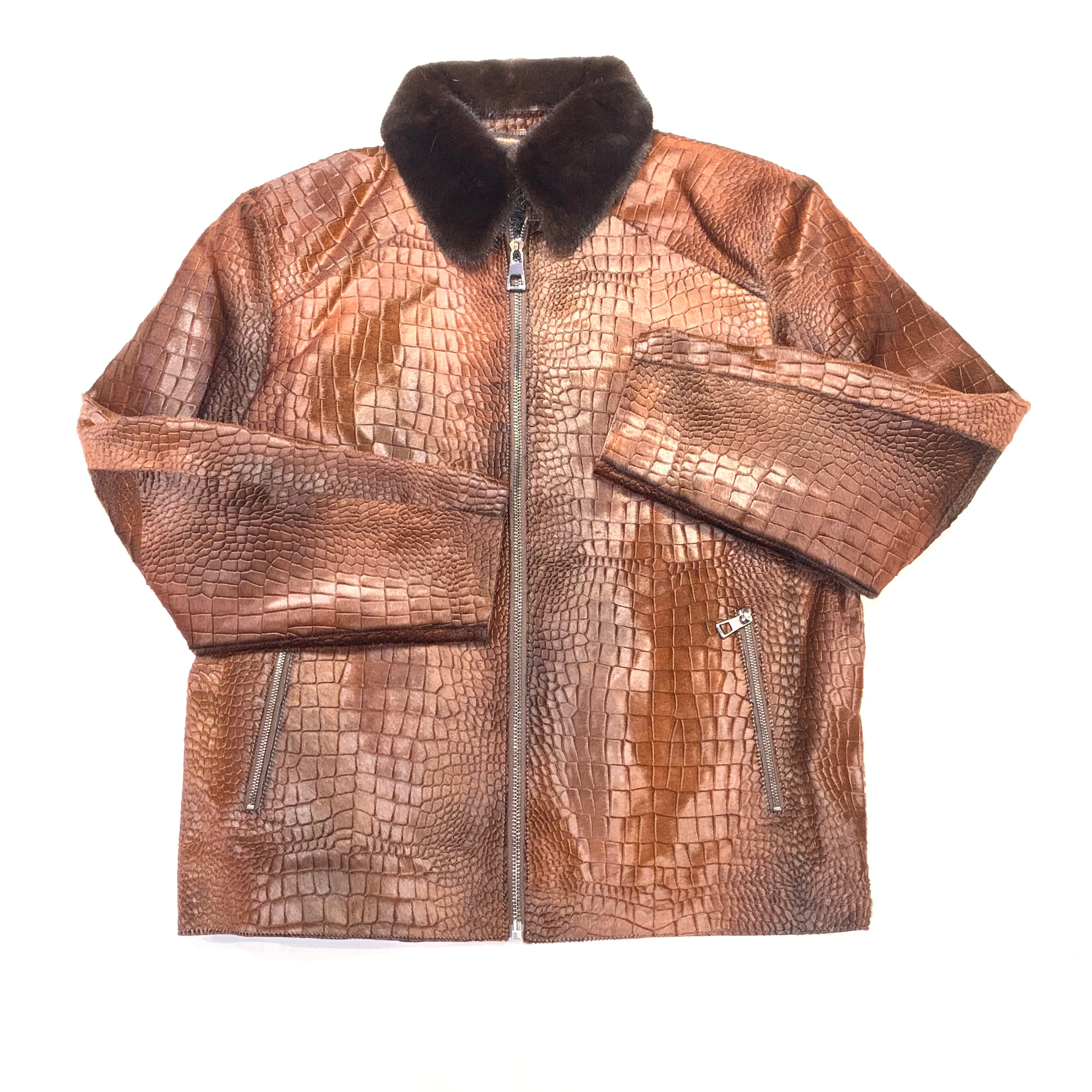 Barya NewYork Men's Brown Pony Hair/Mink Gator Embossed Jacket – Dudes ...