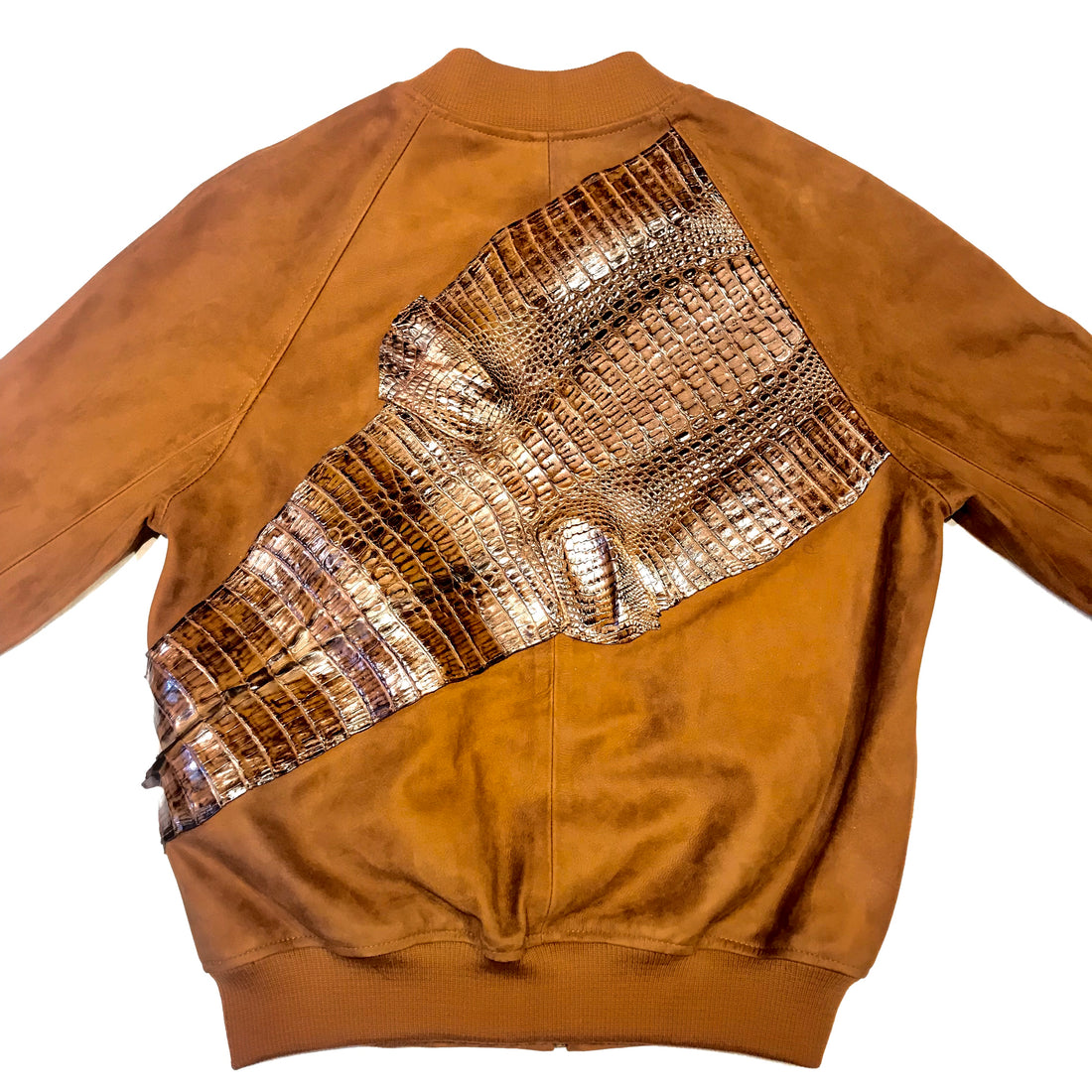 Kashani Chocolate Suede Alligator Body Wrap Bomber Jacket – Dudes Boutique