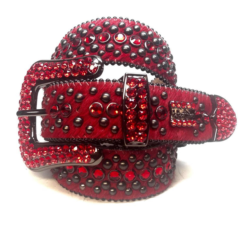 b.b. Simon Fully Loaded 'Blood Red' Pony Crystal Belt – Dudes Boutique
