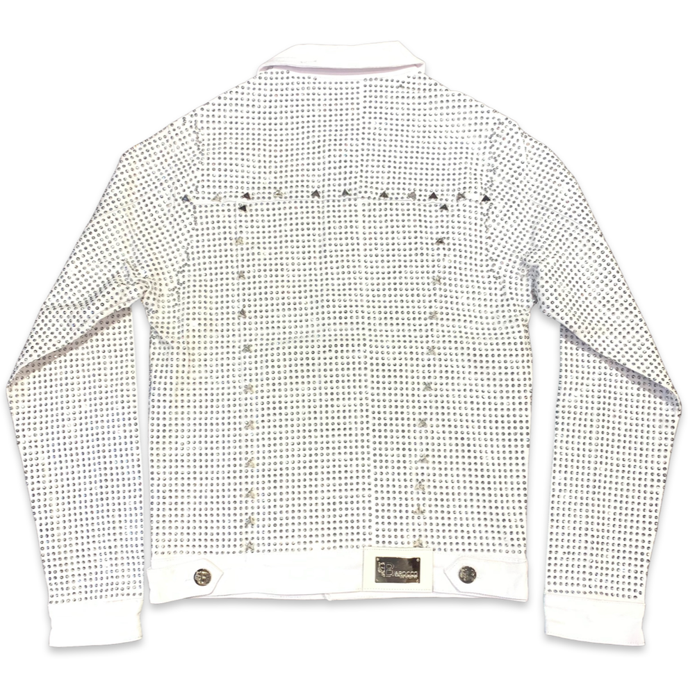 Barocco Men's White Fully Loaded Crystal Spiked Jean Jacket – Dudes ...